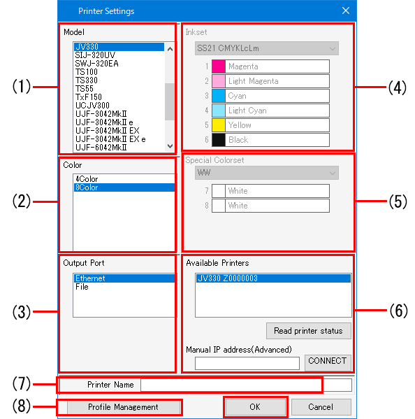 RasterLink7 [Inst] | Printer registration procedure