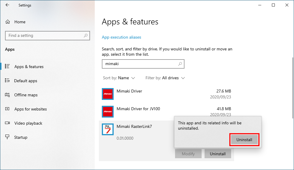 RasterLink7 [Inst] | Uninstallation procedure
