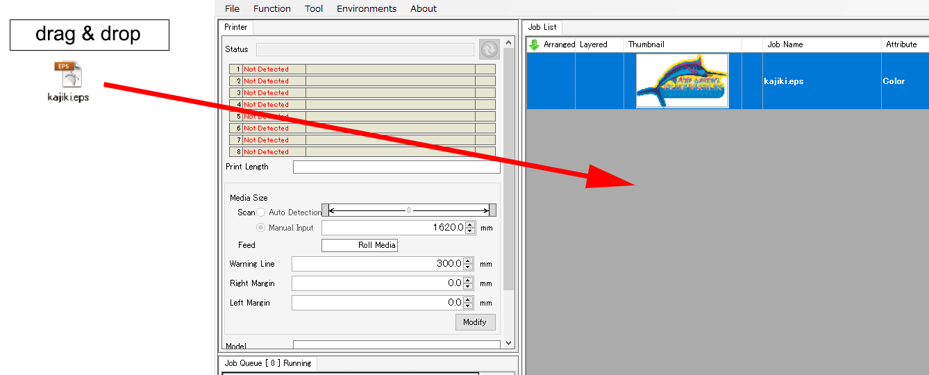 RasterLink7 [Ref] | Dragging and Dropping to the Job List