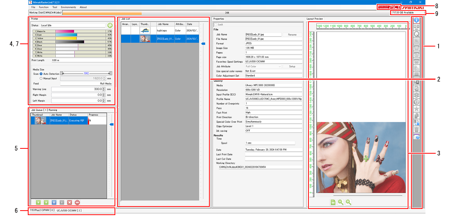 RasterLink7 [Ref] | Job Operations - Screen Layout