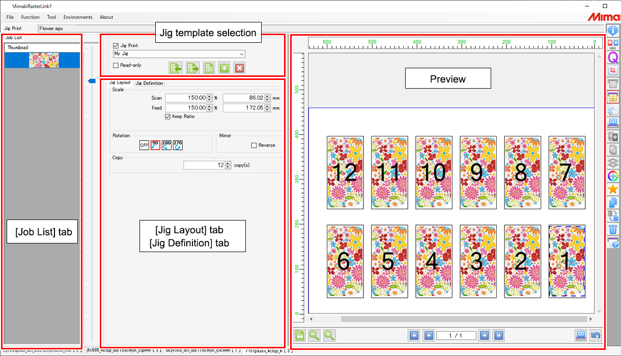 RasterLink7 [Ref] | Jig Print - Screen Layout