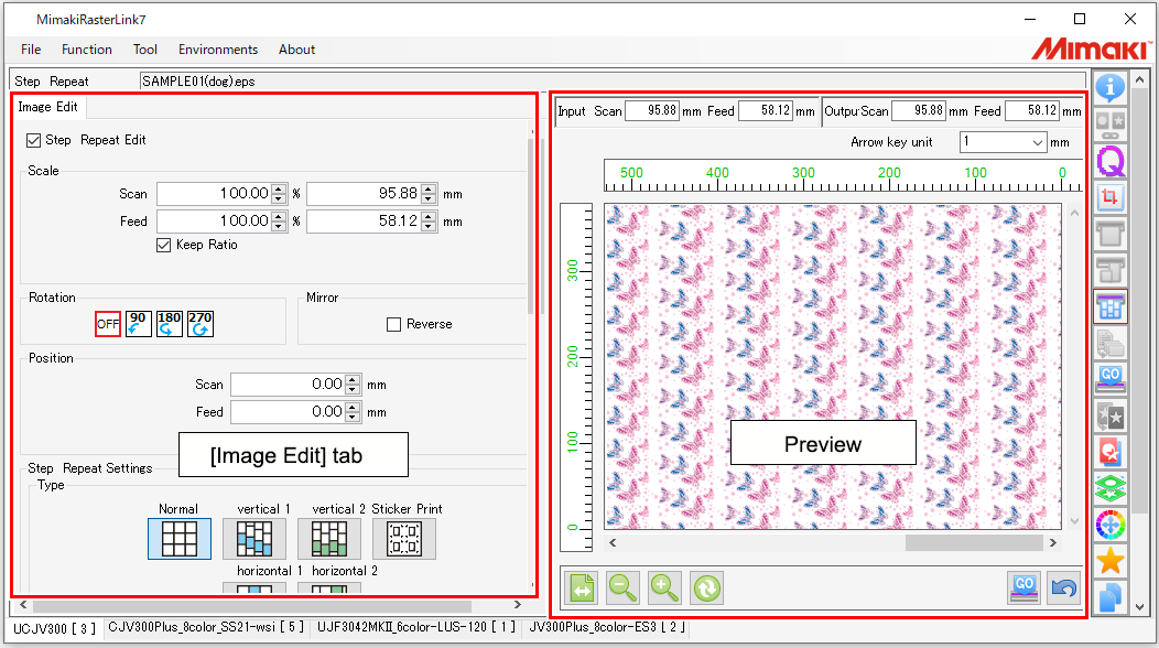 RasterLink7 [Ref] | Step & Repeat - Screen Layout