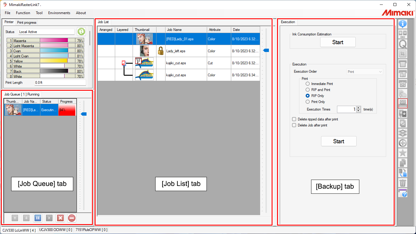 RasterLink7 [Ref] | Execute - Screen Layout