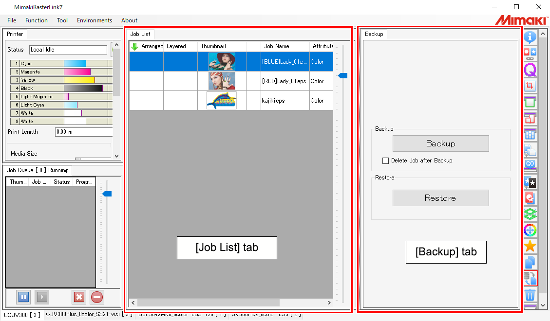 RasterLink7 [Ref] | Backup - Screen Layout
