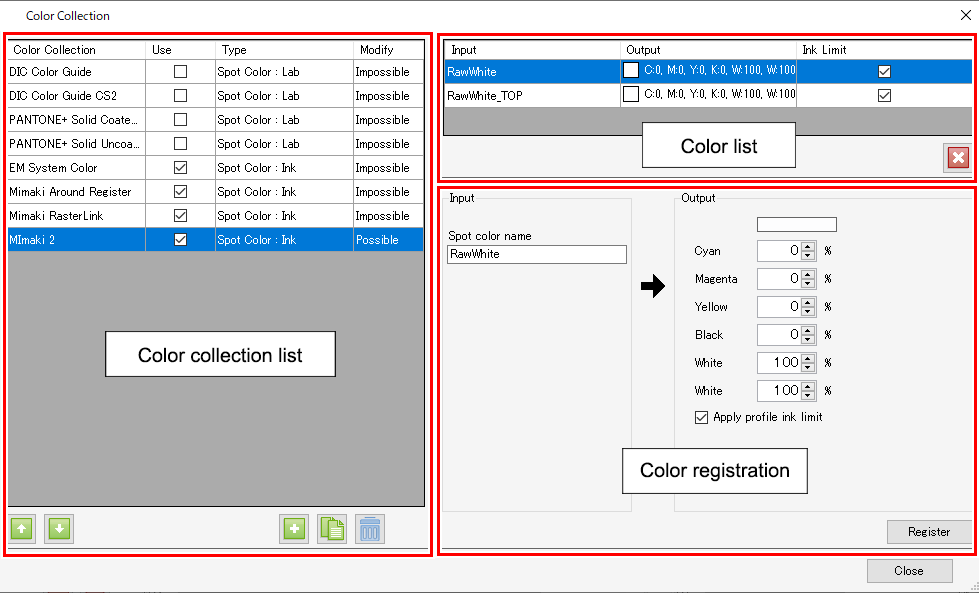 RasterLink7 [Ref] | Color Collection - Screen Layout