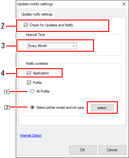 RasterLink7 [Ref] | Update notify settings - Operations