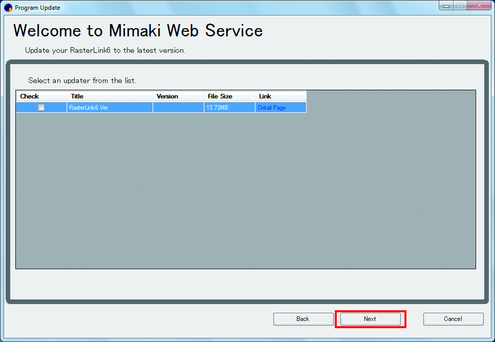 RasterLink6Plus [Inst] | Version upgrade through the program update